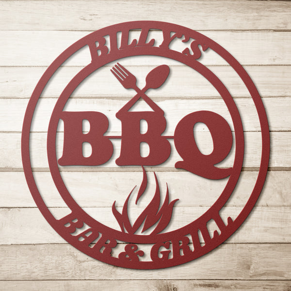 BBQ & GRILL custom sign, Personalized Metal BBQ Sign, Outdoor Kitchen ...