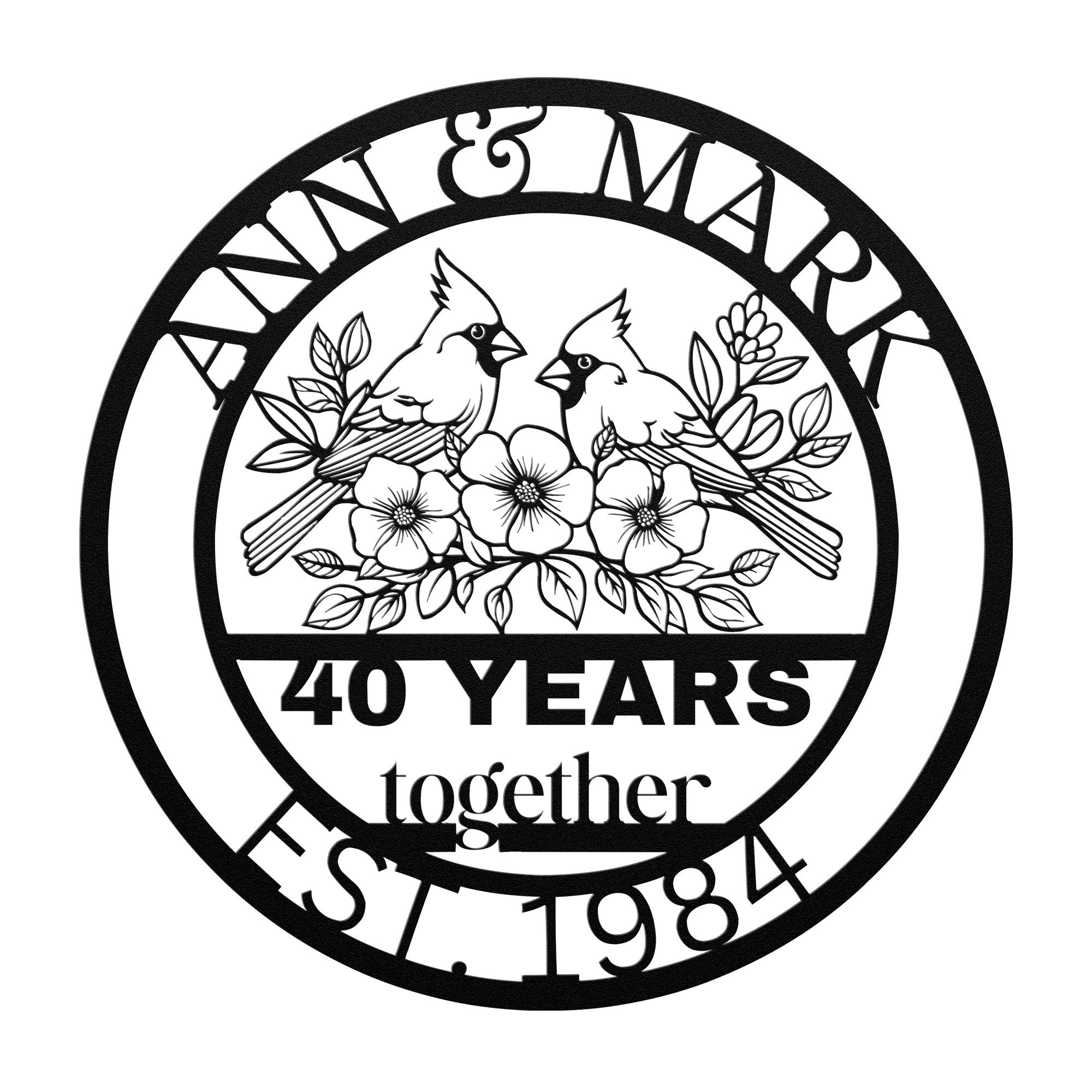 Custom 40th Wedding Anniversary Birds Metal Sign, Personalized 40th Hu ...