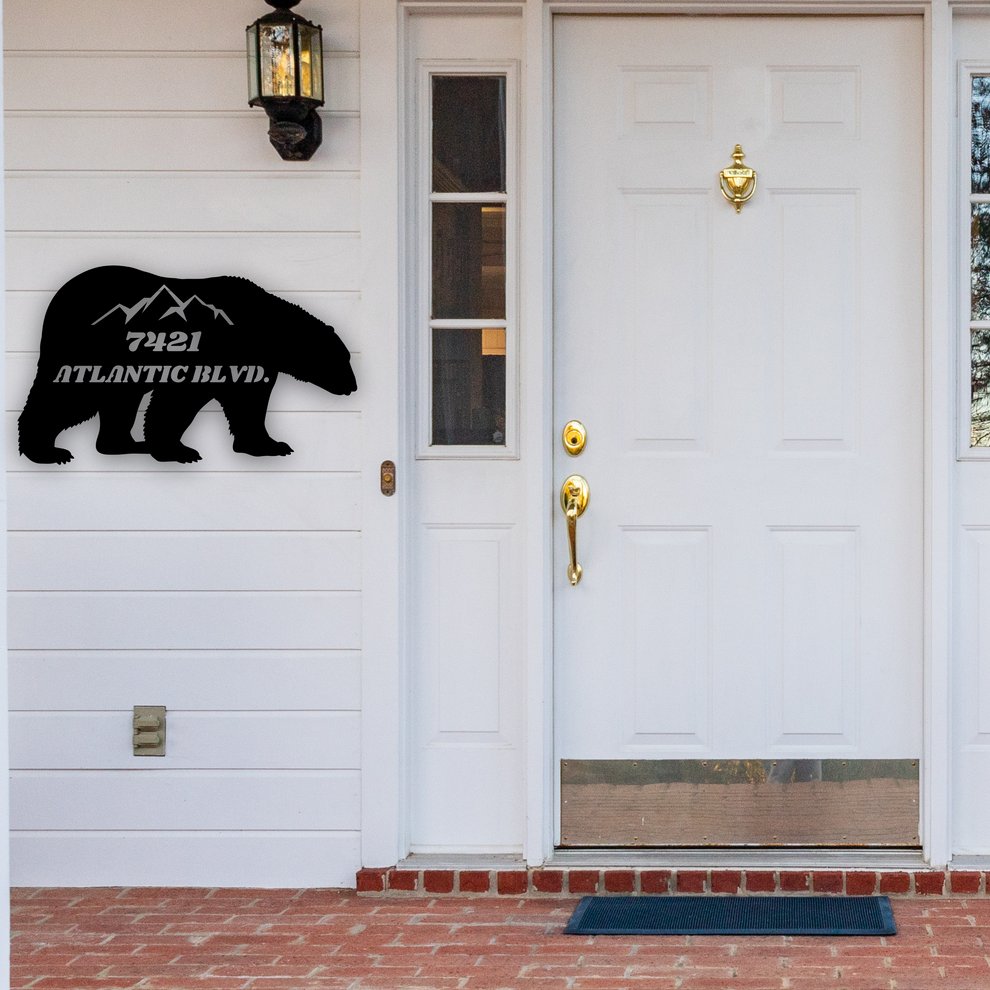 Bear Address House Sign, Custom Address Door Hanger, Personal Address ...